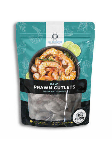 Prawn Cutlets Raw 26/30 - 10 x 1kg | Sea Treasure Seafoods