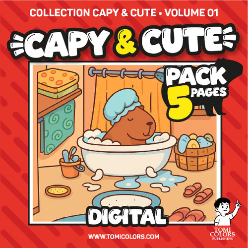 Capy & Cute Digital Coloring Bundle – 5 Printable Pages | PDF Set ...