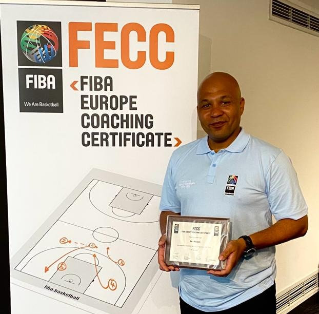 Coach Sam Messam completes prestigious FIBA Europe Coaching Certificate.