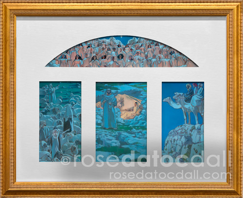 Matted and Framed Nativity Quadriptych, 20.5"x20.5" gold frame ...