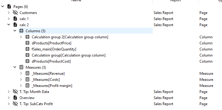 Finding columns and measures used in a visual or page in Power BI