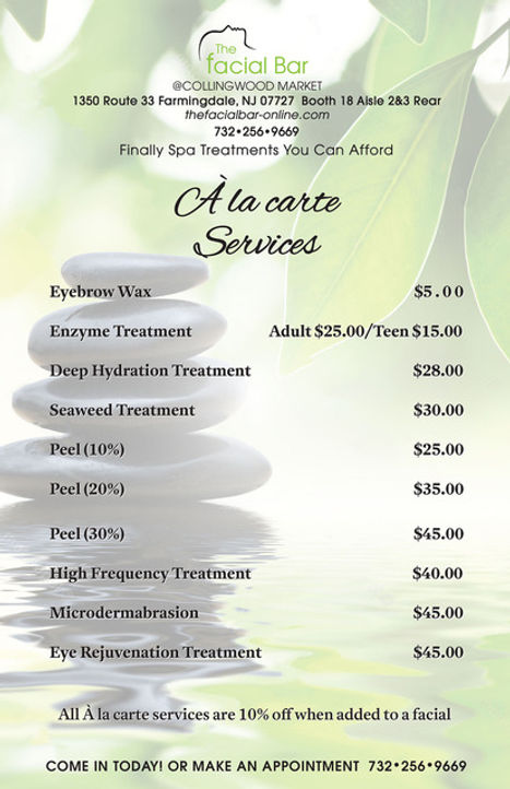 A La Carte Services | The Facial Bar | Farmingdale