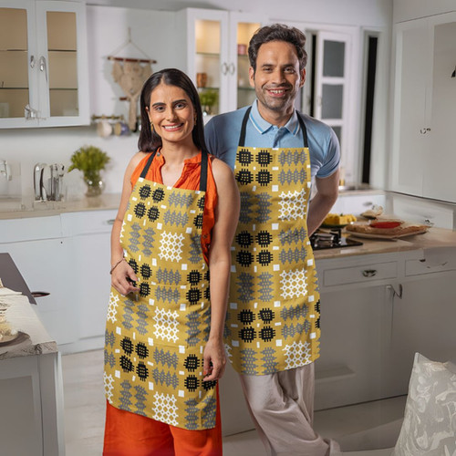 Mustard Welsh Tapestry design Print Aprons | Moose & Co.