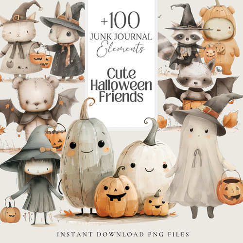 Cute Halloween Friends Clipart Set | Witchyartshopstudio