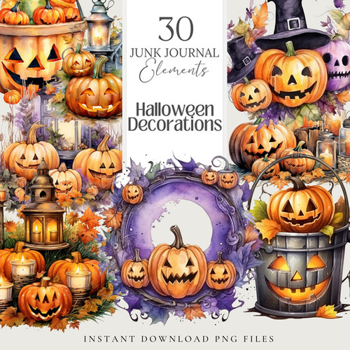 Halloween Decorations Clipart Set | Witchyartshopstudio