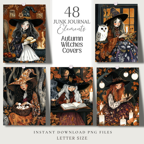 Autumn Witches Covers Illustrations- 48 png letter size ...