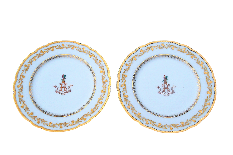 Pair Paris Chateau Armorial Plates HALL family coat arms crest ...