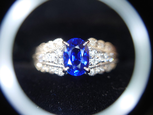 Natural Royal Blue Sapphire 1.486ct Diamond 0.22ct Pt900 Ring | Shigure ...