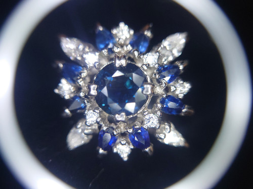 Natural Blue Sapphire Diamond 18K White Gold Ring | Shigure-militaria