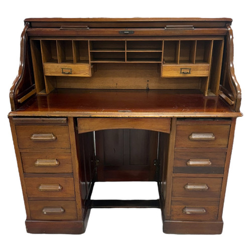 Antique Oak S Curve Roll Top Office Desk | Crush Estate Sales
