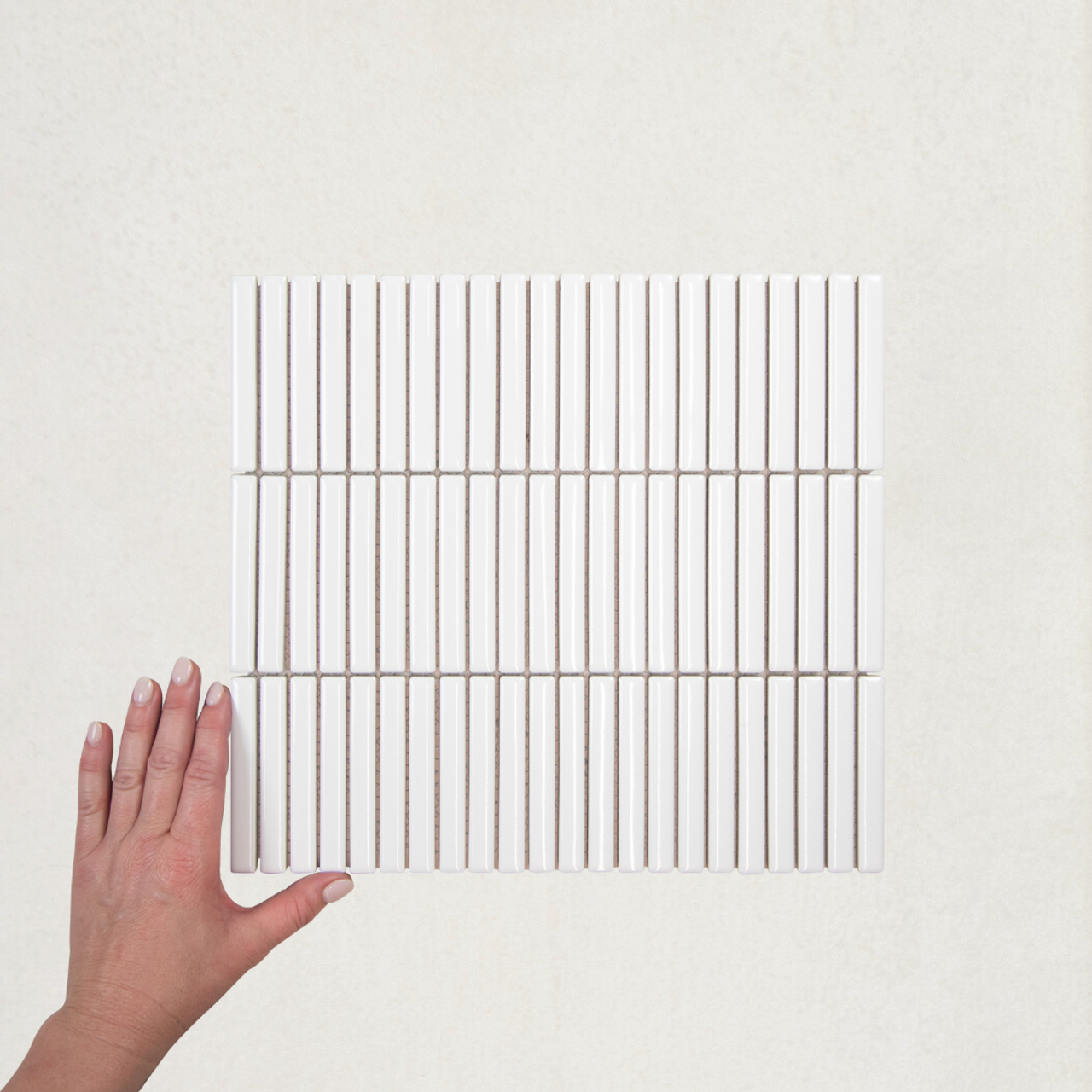 Yubi Solid White Gloss Finger Tile 92mm | Tile Shed