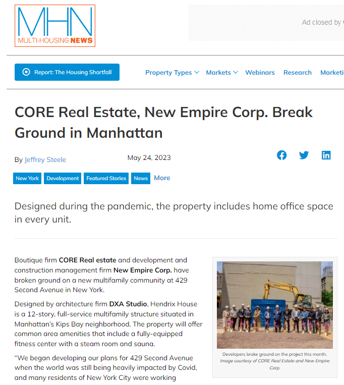 CORE Real Estate, New Empire Corp. Break Ground in Manhattan