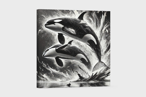 Orcas Art | Wall Art - Killer Whales Art of Two Orcas Breaching the ...