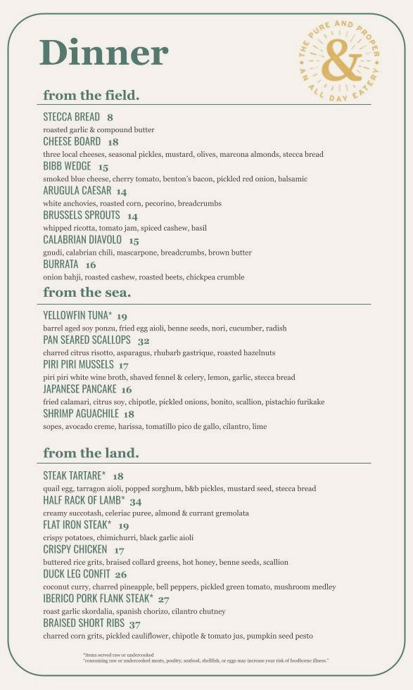 Food & Drink Menus | The Pure And Proper
