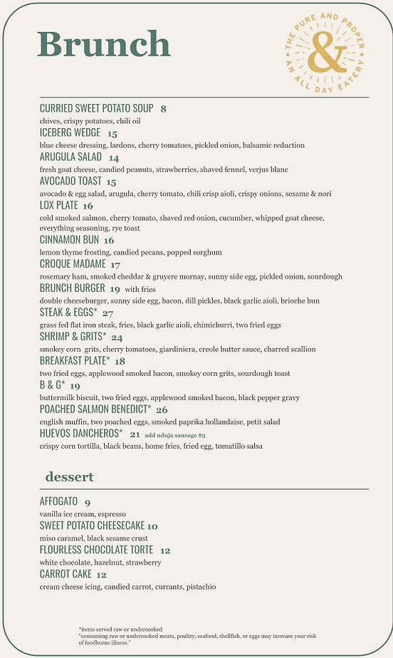 Food & Drink Menus | The Pure And Proper