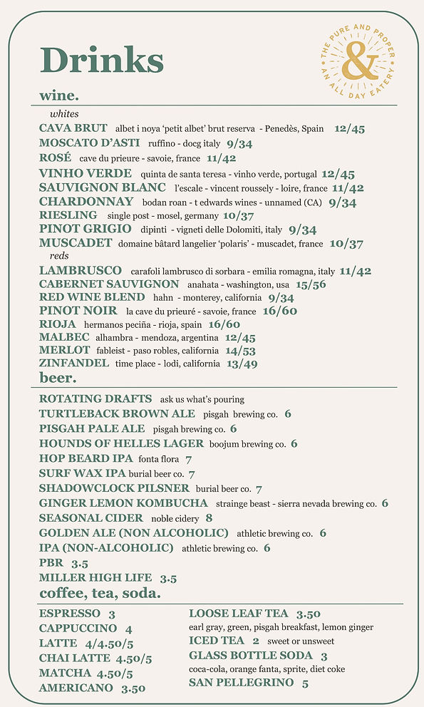 Food & Drink Menus | The Pure And Proper