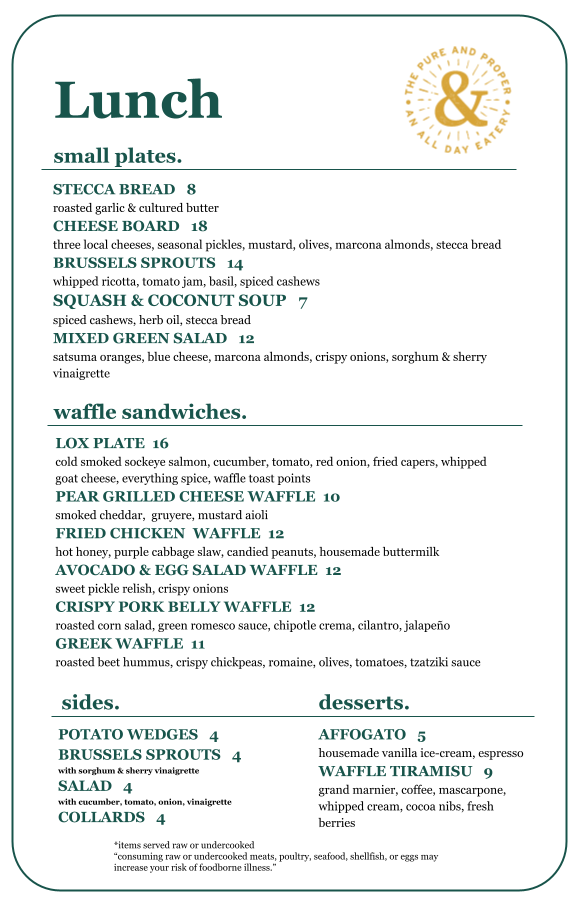 Food & Drink Menus | The Pure And Proper