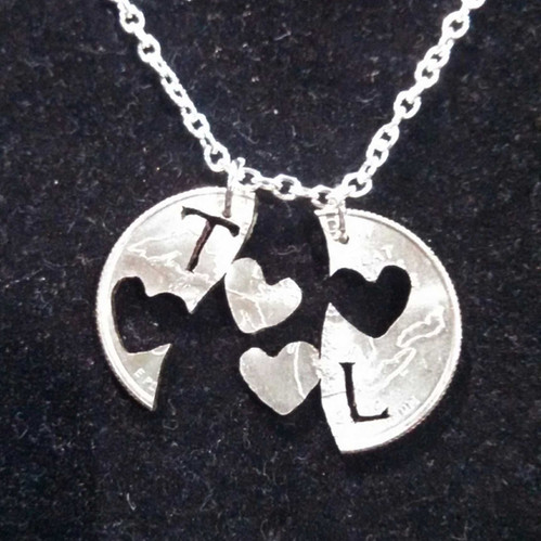 2 Hearts - Interlocking Set - With Initials | Carved Coins