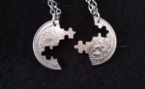 2 Puzzle Pieces - Interlocking Set | Carved Coins
