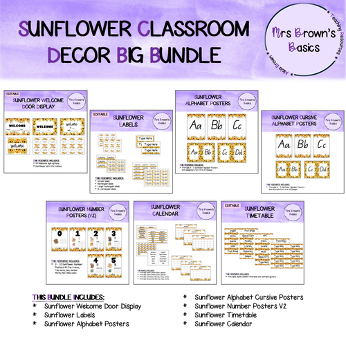 Sunflower Classroom Decor Big Bundle | Editable | Brown 1
