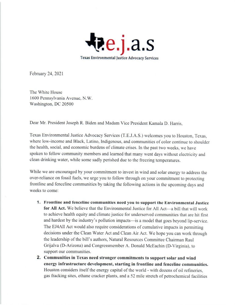 Letter to Mr. President Joseph R. Biden and Madam Vice President Kamala ...