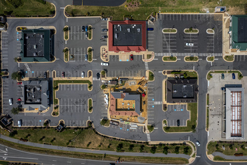 Aerial View of Commercial Buildings and Parking Lot Layout | Aerial ...