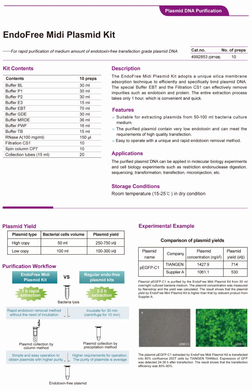 DP108 | EndoFree Midi Plasmid Kit