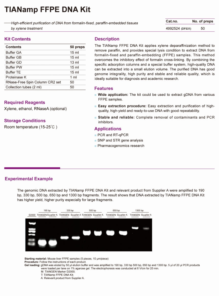 DP331 | TIANamp FFPE DNA Kit