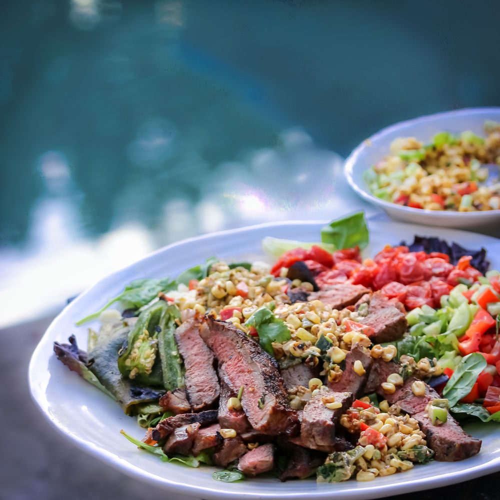 Let's Splash! Grilled Aussie Grassfed Steaks and Roasted Corn Salad