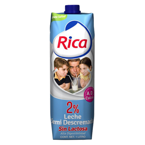 Leche Líquida Semidescremada sin Lactosa 2% Grasa UHT 1 L Rica | abastos