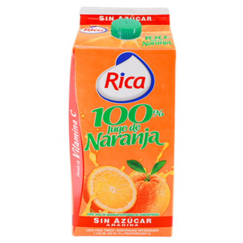 Jugo de Naranja 100% sin Azúcar 0.5 gal Rica | abastos