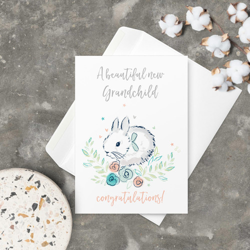 Beautiful New Grandchild Bunny Congratulations Card | Katie Phythian Design
