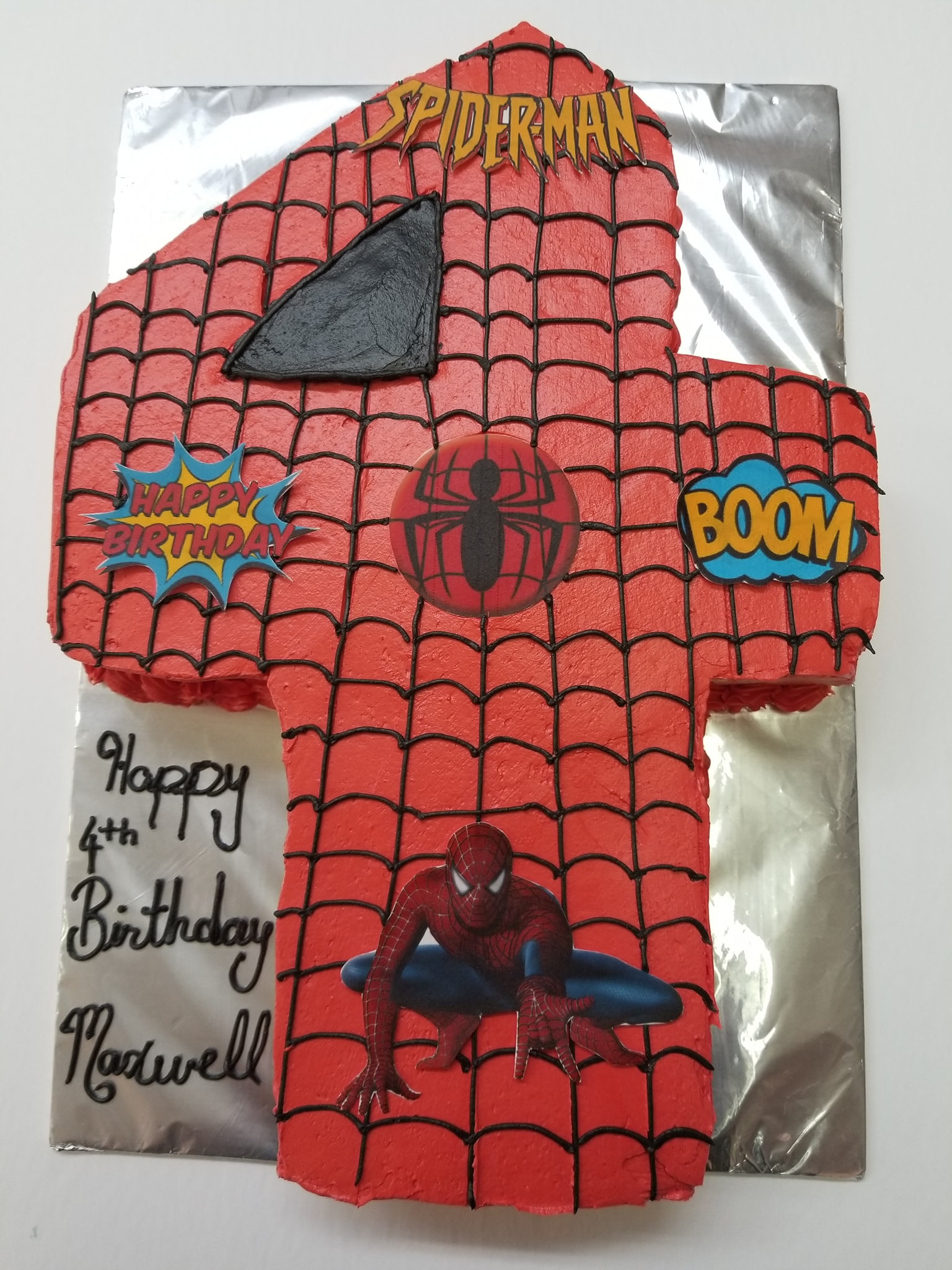 Spider Man Number Four Shaped Cake
