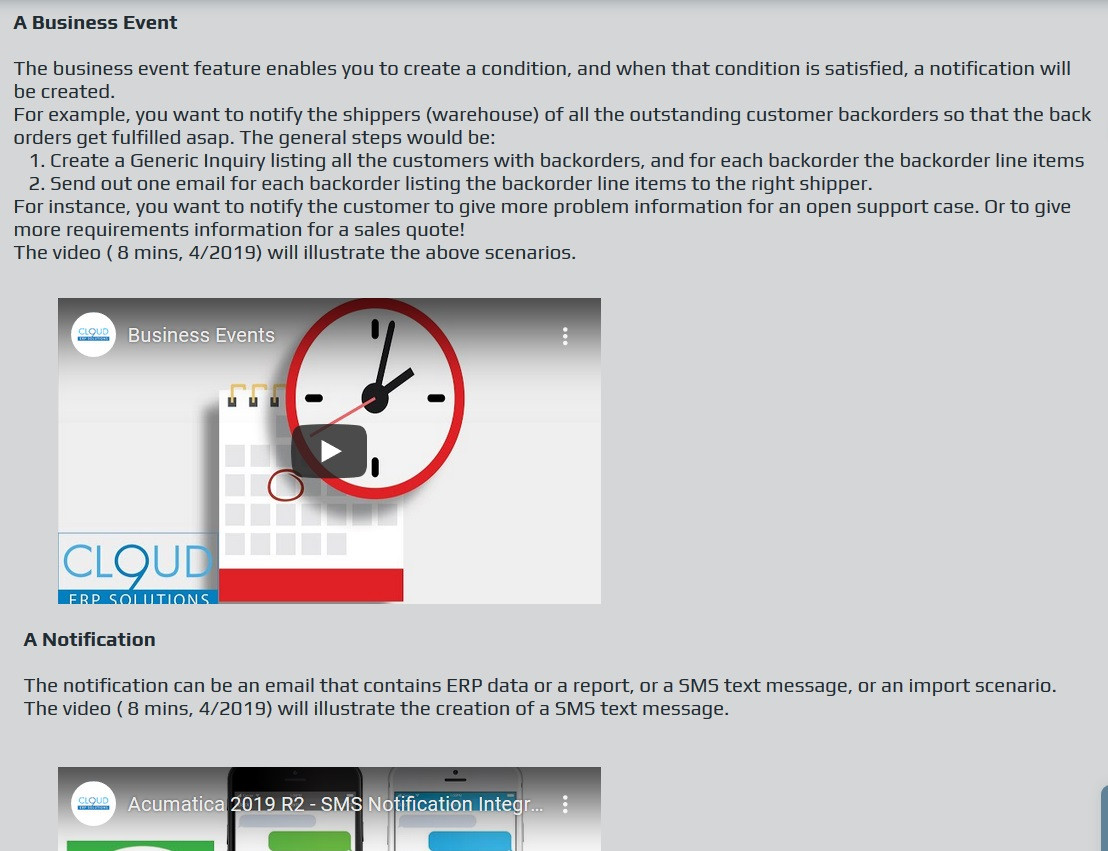 Acumatica Notifications Business Events | intercsAcumatica