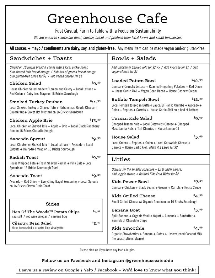 Menu | Greenhouse Cafe