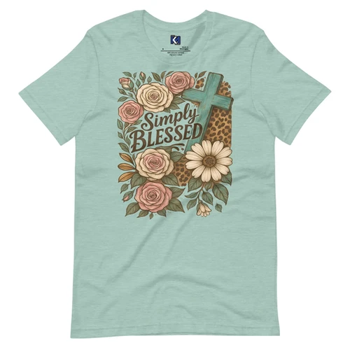 Simply Blessed Floral Cross Christian Tee