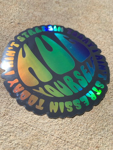 MULTI COLORED HOLOGRAPHIC HUG ME STICKER | DEAR SILAS