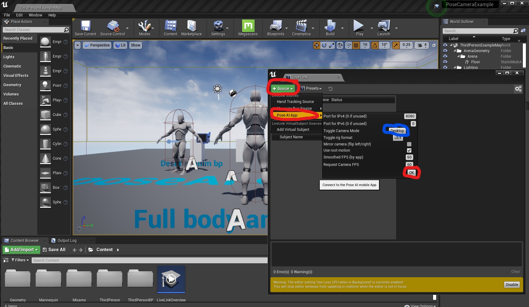 Walkthrough of the UE4 Example — PoseAI 1.0 documentation