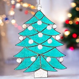Christmas Tree leadlight suncatcher - large - turquoise | Volcania Art ...