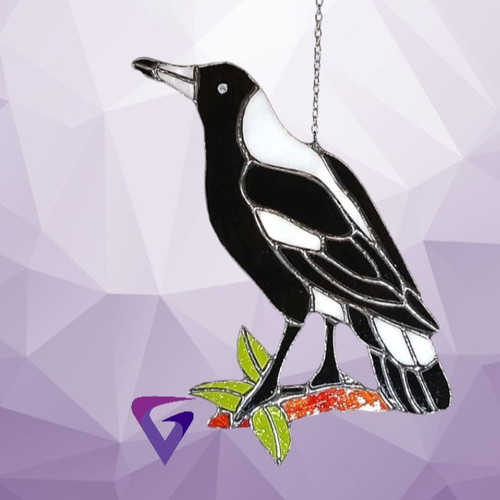 Magpie Stained Glass / Leadlight Suncatcher | Volcania Art Glass