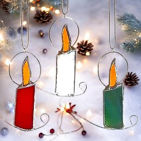 Christmas Candle leadlight suncatchers - set of 3 | Volcania Art Glass