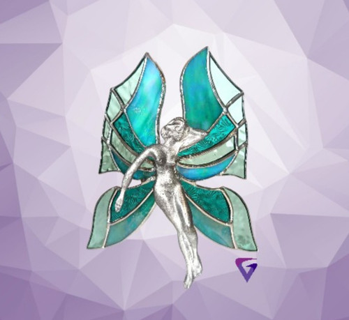 Art Deco Butterfly Lady / Fairy leadlight suncatcher-turquoise ...