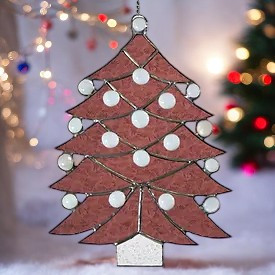 Christmas Tree leadlight suncatcher - large - purple | Volcania Art Glass