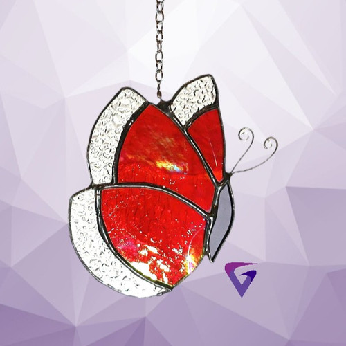 Butterfly Stained Glass / Leadlight Suncatcher- medium - iridized red ...