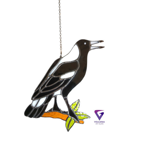 Magpie Stained Glass / Leadlight Suncatcher | Volcania Art Glass