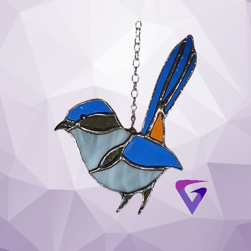Blue Wren leadlight suncatcher - design 1 | Volcania Art Glass