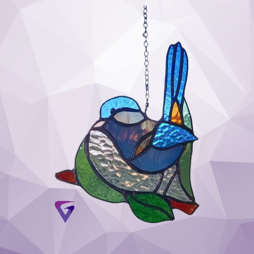 Blue Wren Stained Glass / Leadlight Suncatcher - large | Volcania Art Glass