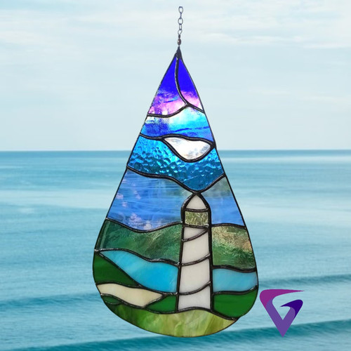 Lighthouse stained glass / leadlight suncatcher -teardrop | Volcania ...