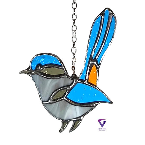 Blue Wren leadlight suncatcher - design 1 | Volcania Art Glass
