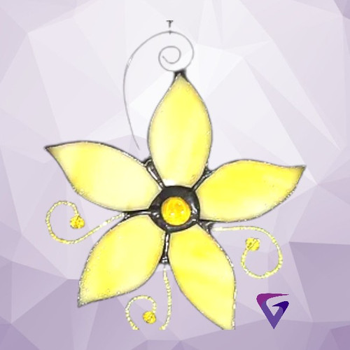 Flower with beading leadlight suncatcher - yellow | Volcania Art Glass